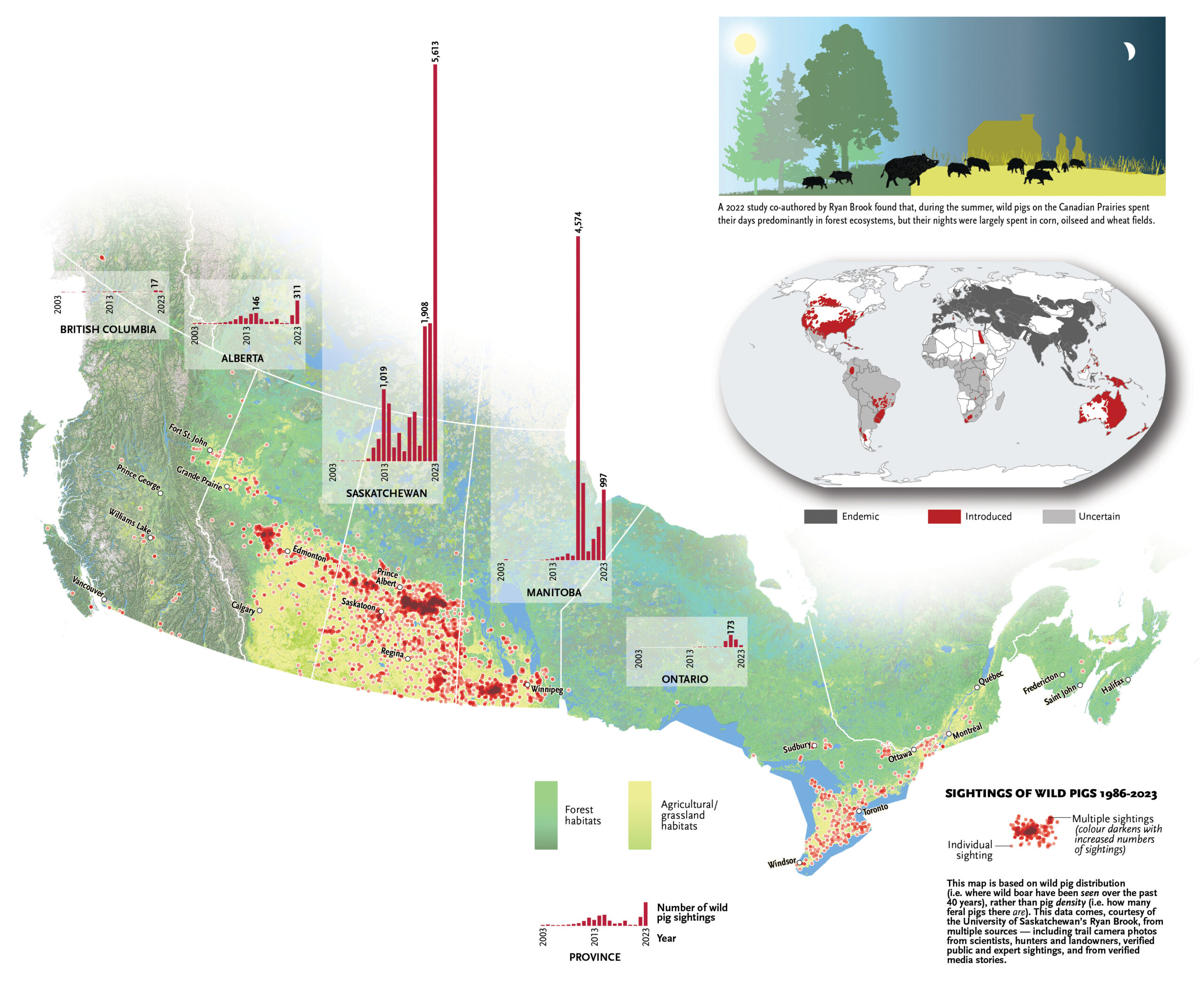 Mapping the rapid spread of invasive feral pigs across Canada ...